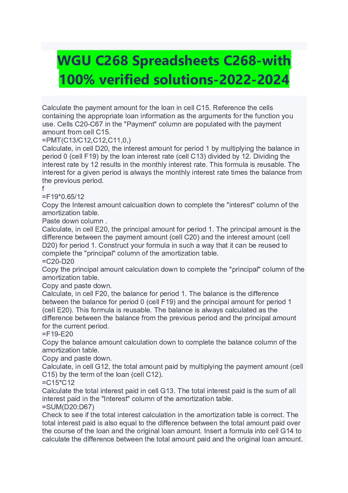 WGU C268 Spreadsheets C268-with 100% verified solutions-2022-2024 - Scholarfriends